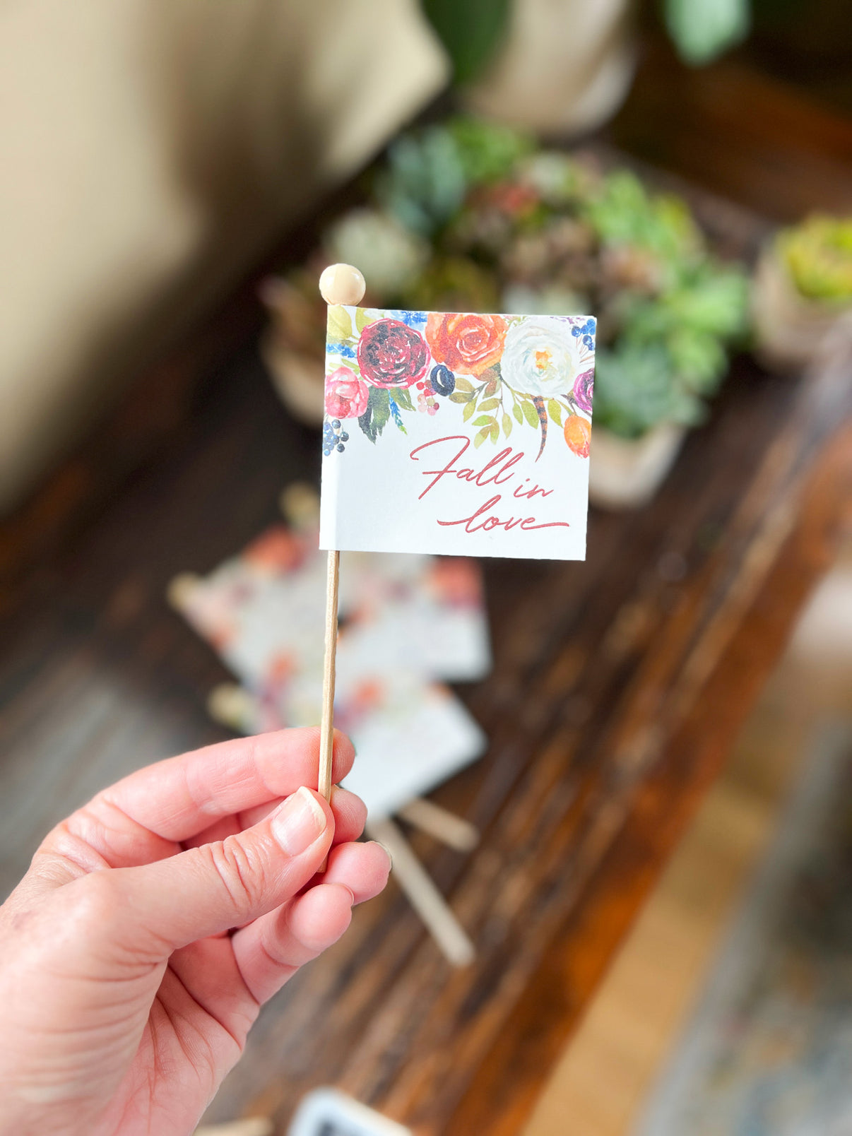 Fall in Love Rust Florals Wedding Favor Tags, Stick Tags for Succulent ...