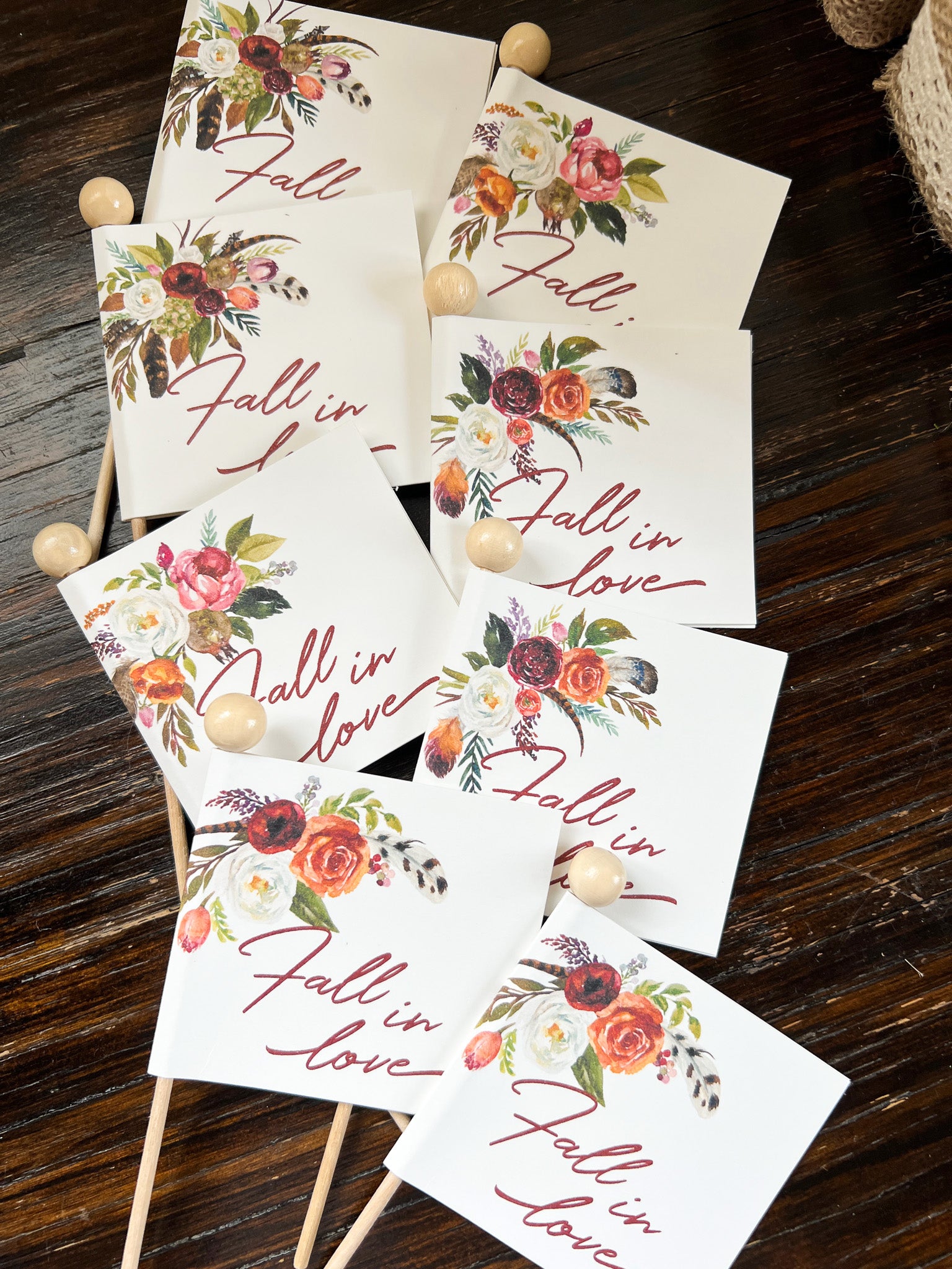 Fall in Love Rust Florals Wedding Favor Tags, Stick Tags for Succulent ...